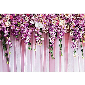 OERJU 10x8ft Wedding Backdrop for Reception Purple Flowers Curtain Floral Mother's Day Background for Photography Bridal Shower Decor Banner Anniversary Supplies Wedding Photo Background