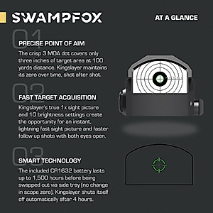 Swampfox Kingslayer RMR Footprint 1x22 Pistol Dot Sight, Green Circle Dot