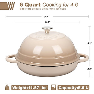 VORRINGARD Cast Iron Enameled Dutch Oven Pot with Lid for Bread Baking, Bread Oven, 6 Quart, Latte