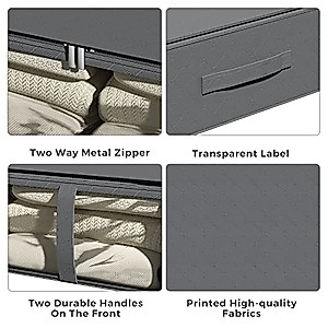 Under Bed Storage Bins - Clothes Storage Bags Underbed Container Foldable Large Capacity Thick Breathable Fabric Clothes Organizer for Clothing, Shoes, Blankets, Sweaters, Toys (Grey, 2 Pack)