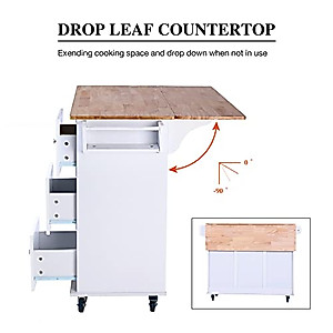 Kitchen Island Cart on Wheels - Portable Kitchen Island with Drop Leaf, Rolling Kitchen Island with Storage