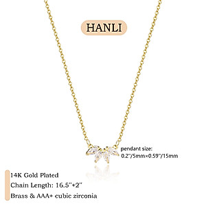 HANLI 14K Gold Plated Marquise CZ Necklace for Women - Dainty Gold, Simple Everyday Elegant Jewelry