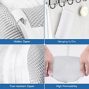 Teletrogy Shoe Washing Bag for Washing Machine, Fluffy Fibers Keep 360° Wrap-around Cleaning, 2 Pairs Adjustable Shoe Trees, Durable Hidden Zipper Reusable Shoe Laundry Bag for Sneaker Gym Shoes White