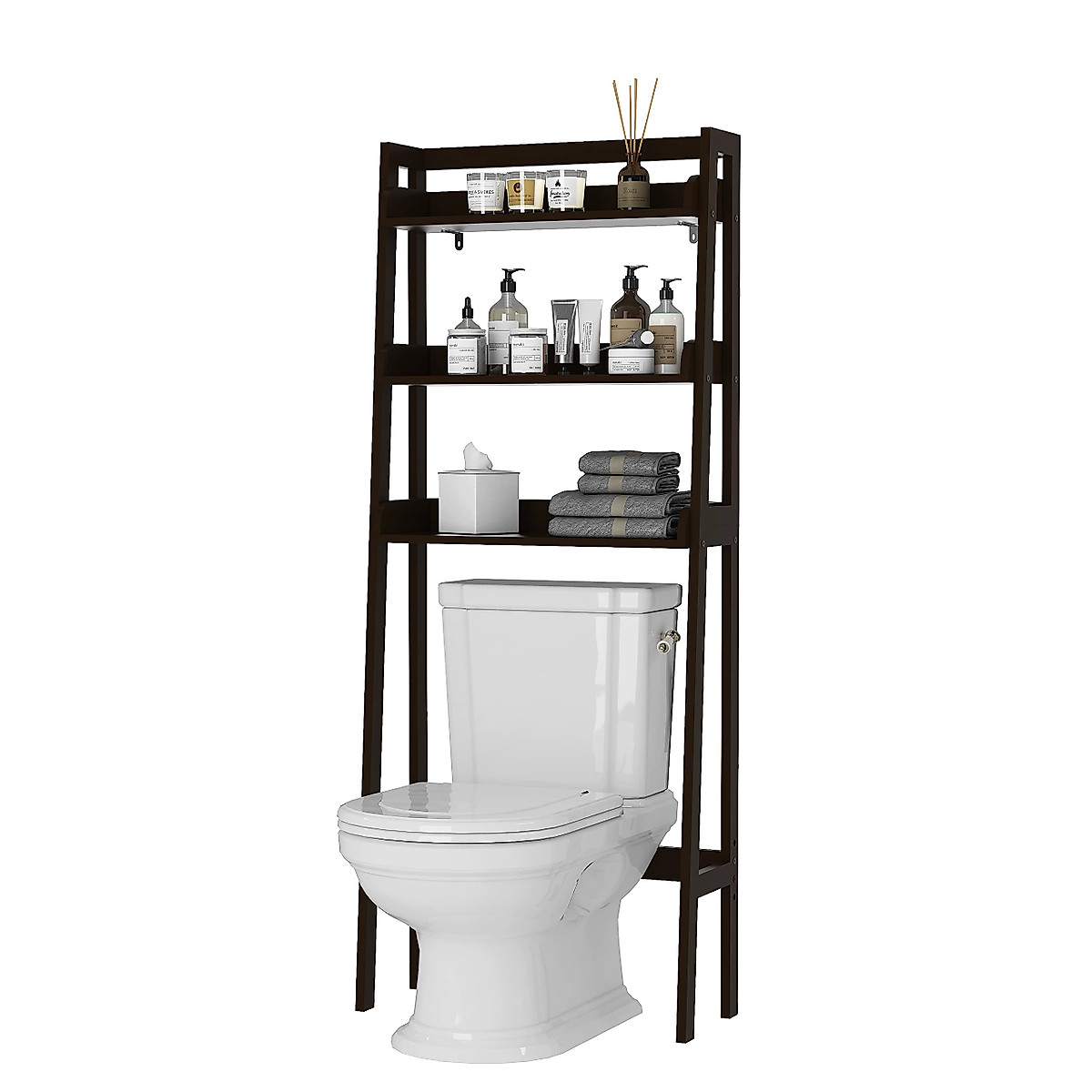UTEX Over The Toilet Storage, 3-Tier Bathroom Shelves Over Toilet, Behind Toilet Bathroom Organizer (Espresso)