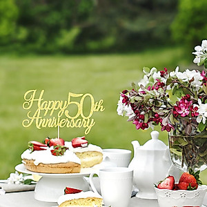 Auteby Happy 50th Anniversary Cake Topper, Gold Glitter 50th Birthday/Wedding Anniversary Party Decoration Supplies (50)