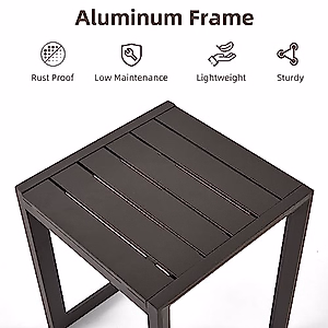 Eongdn 3 Pieces Outdoor Rocking Chairs Set, Wicker Bistro Set with 2 Rocking Chair, All Aluminum Side Table, for Lawn, Garden, Courtyard, Balcony, Brown Rattan Grey Frame