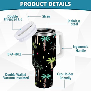 RPLIFE Christmas Palm Trees Tumbler Cup, Stainless Steel Cup, Tumbler with Straw