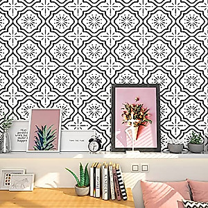 Peel and Stick Wallpaper Boho Contact Paper for Cabinets Black and White Wallpaper for Bedroom Geometric Wallpaper Self-Adhesive Wallpaper Kitchen Wallpaper Drawer Liner Waterproof Vinyl 17.5“×78.7”