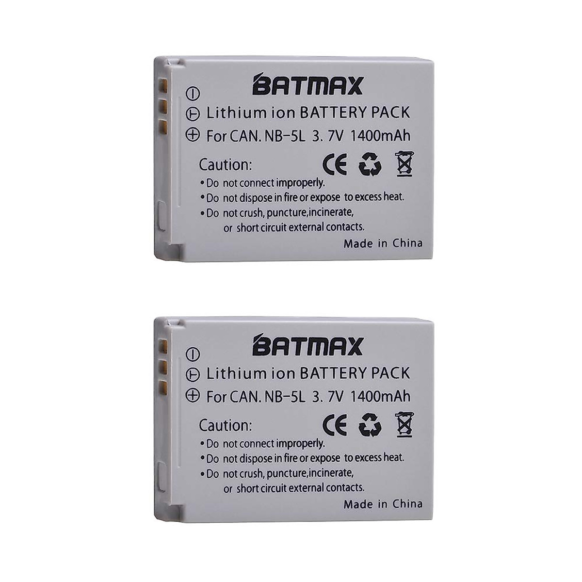 Batmax 2Pcs 1400mAh NB-5L NB5L Battery + LCD USB Charger for Canon PowerShot S100, S110, SD790IS, SD850IS, SD870IS, SD880IS, SD890IS, SD970IS, SD990IS, SX200IS, SX210IS, SX220IS, SX230HS Cameras