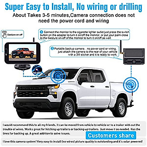 LeeKooLuu Solar Wireless Backup Camera HD 1080P Rechargeable System 5'' Monitor 3 Mins Installation for Car Truck Camper Small RV Hitch Rear View Camera LK14