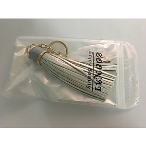 ZOONAI Women Leather Tassels Keychain Car Circle Key Rings Gift Bag Hanging Buckle (Silver)