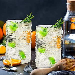 Hobnail Drinking Glasses 13 oz Cocktail Glasses Vintage Glassware Old Fashioned Drinking Glasses Embossed Glassware Cups for Beverage, Water, Wine, Beer, Juice, Mixed Drinkware (Clear, 12 Set)