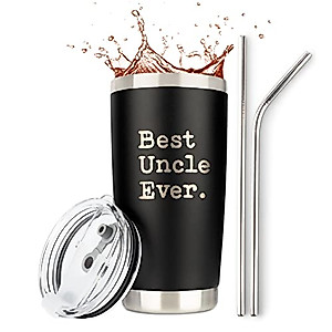 JENVIO Uncle Gifts | Best Uncle Ever | 20oz Stainless Steel Laser Etched Travel Tumbler/Mug Sliding Lid and 2 Straws | Funny Fathers Day Gift for Uncle From Niece, Nephew, Sister (20 Ounce)
