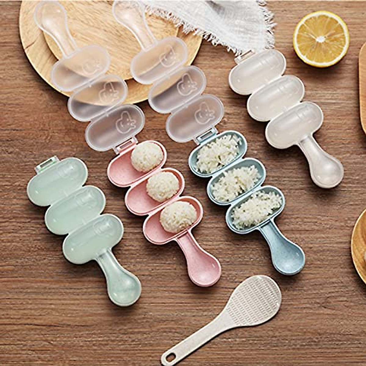 Rice Ball Mould Shaker Onigiri Mold Ball Shaped Kitchen Tools Shakers for Shake DIY Lunch with a Mini Rice Paddle (Blue)