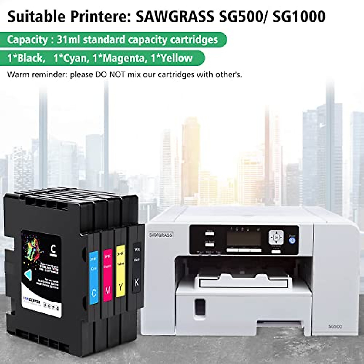 OFFICENTER Sublimation Ink Cartridge Compatible for Sawgrass Virtuoso SG500 SG1000 Printer(1*Magenta, 1*Black, 1*Cyan, 1*Yellow, 4-Pack)