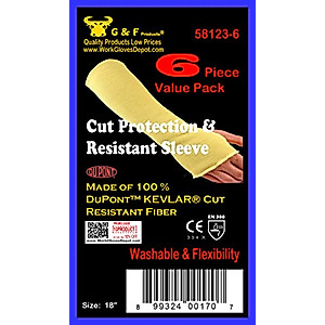G & F 58123-6 100% Kevlar 18-Inch Cut Resistant Knit Sleeve with Thumb Hole, Yellow, Sold by 6-piece pack