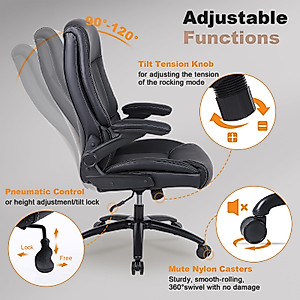 Youhauchair Big and Tall Office Chair, 500LBS Executive Desk Chair with Lumbar Support, PU Leather Ergonomic Computer Chair with Flip-up Armrests, High Back Work Chair, Black