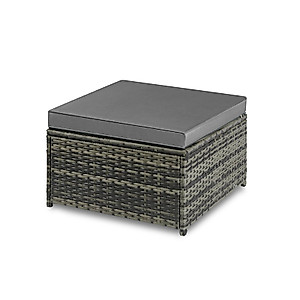 YIYAN Outdoor Patio Ottoman PE Rattan Footstool All Weather Outdoor, Wicker Rattan Outdoor Ottomans Footrest Seat with Removable Cushion(Gray)