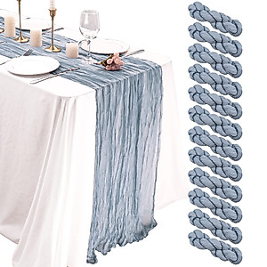 12 Pcs Cheesecloth Table Runner 13FT Boho Rustic Gauze Table Runner Bulk 35x157Inch Romantic Cheese Cloth Sheer Table Runner Decor for Wedding Dining Holiday Event Birthday Anniversary(Dusty Blue)