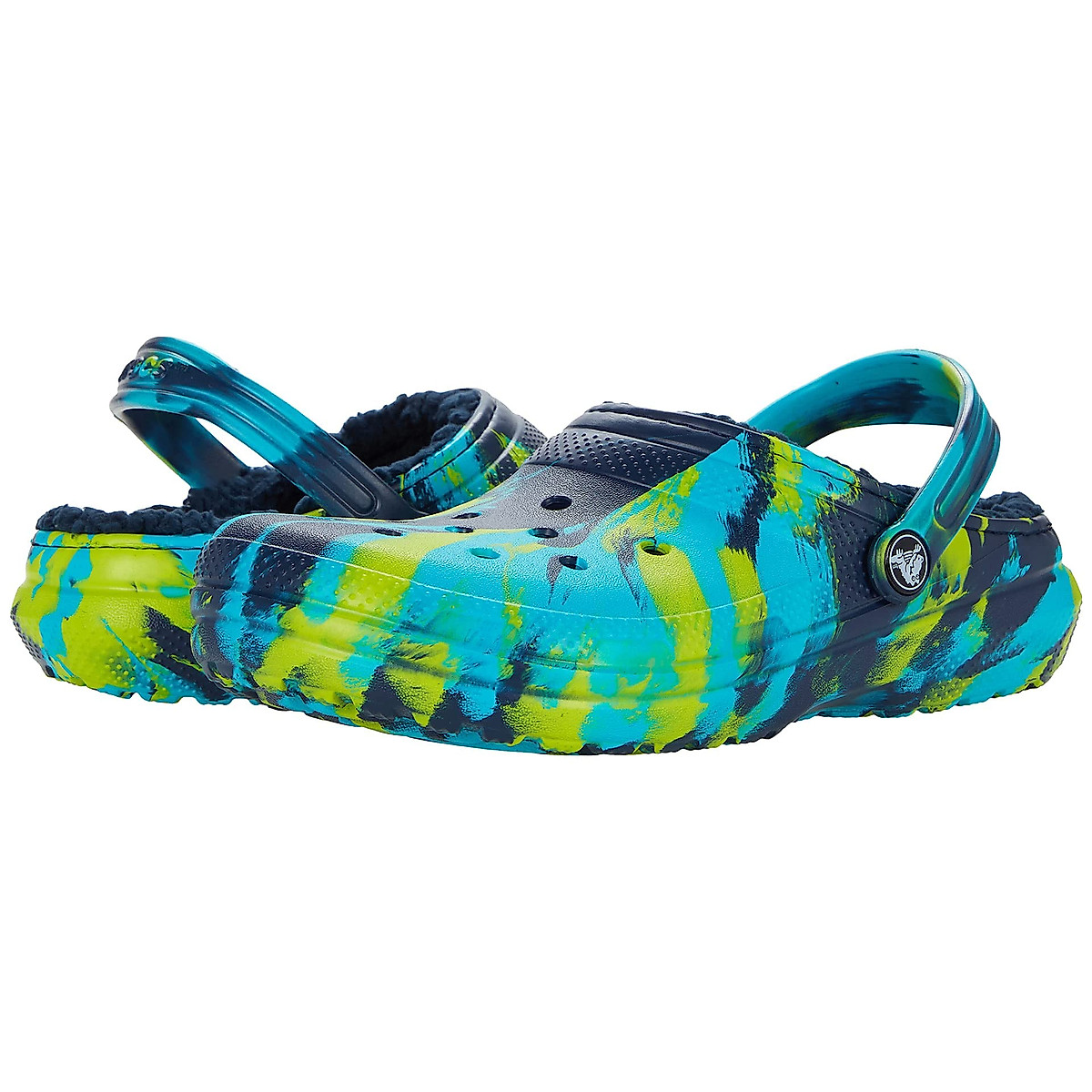 Crocs unisex child Kids' Classic Marbled Tie Dye Lined | Kids' Slippers Clog, Navy/Multi, 8 Toddler US