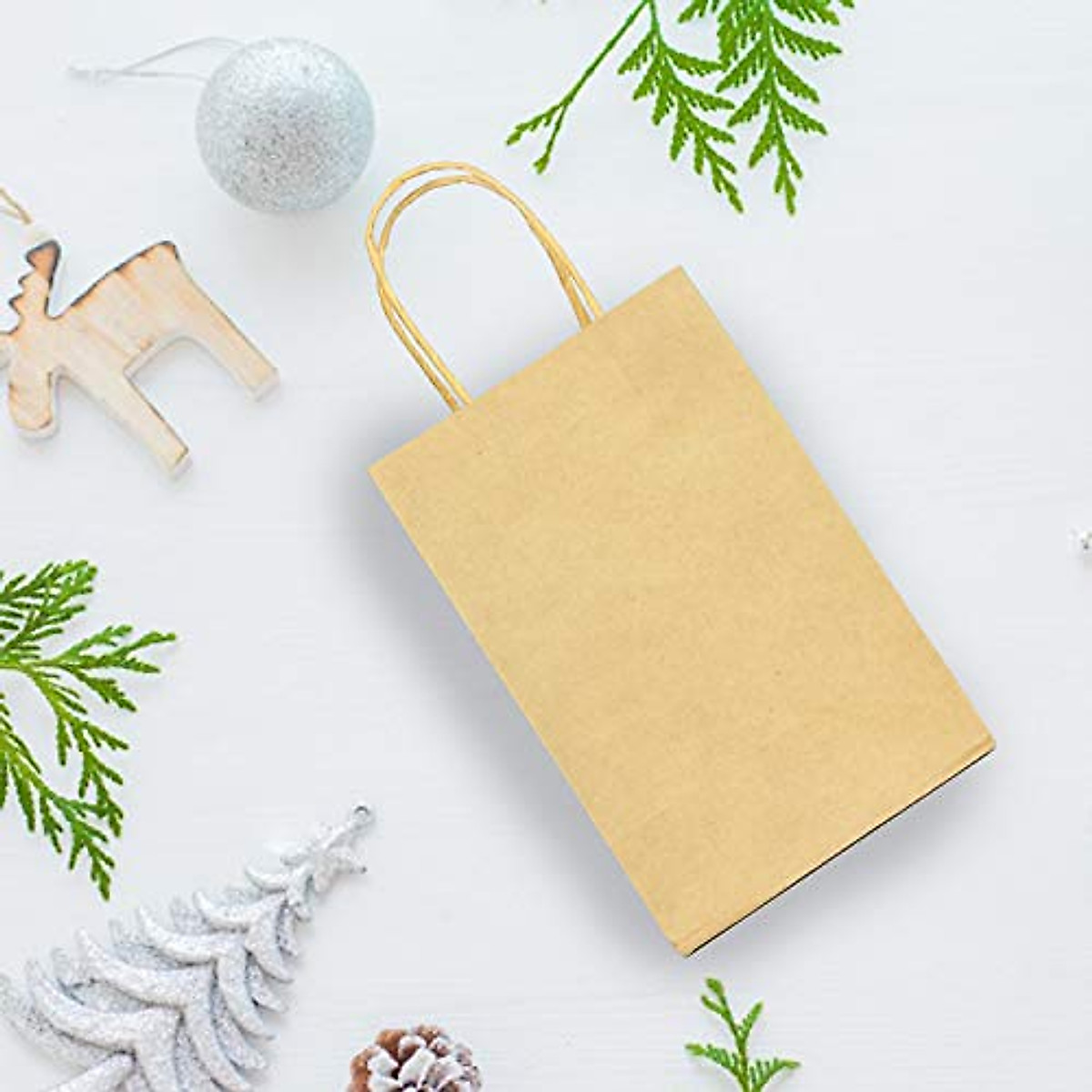 JOYIN 100 PCS Kraft Paper Bags Christmas Gift Bags with Handles, Recyclable Paper Sack, Paper Shopping Bags, Retail Merchandise Bags