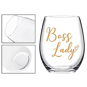 Waipfaru Boss Lady Stemless Wine Glass, Bosses Day Gift Wine Glass, Funny Gift Christmas Gift Birthday Gift Retirement Gift for Female Boss Boss Lady Boss Baby Manager Director Mother Friends, 15Oz