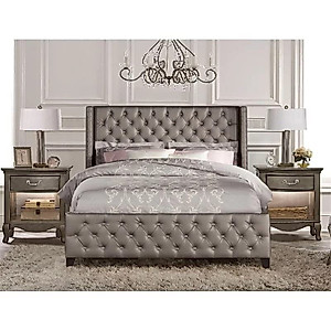 Atlin Designs Modern Faux Leather Upholstered King Panel Bed in Gray