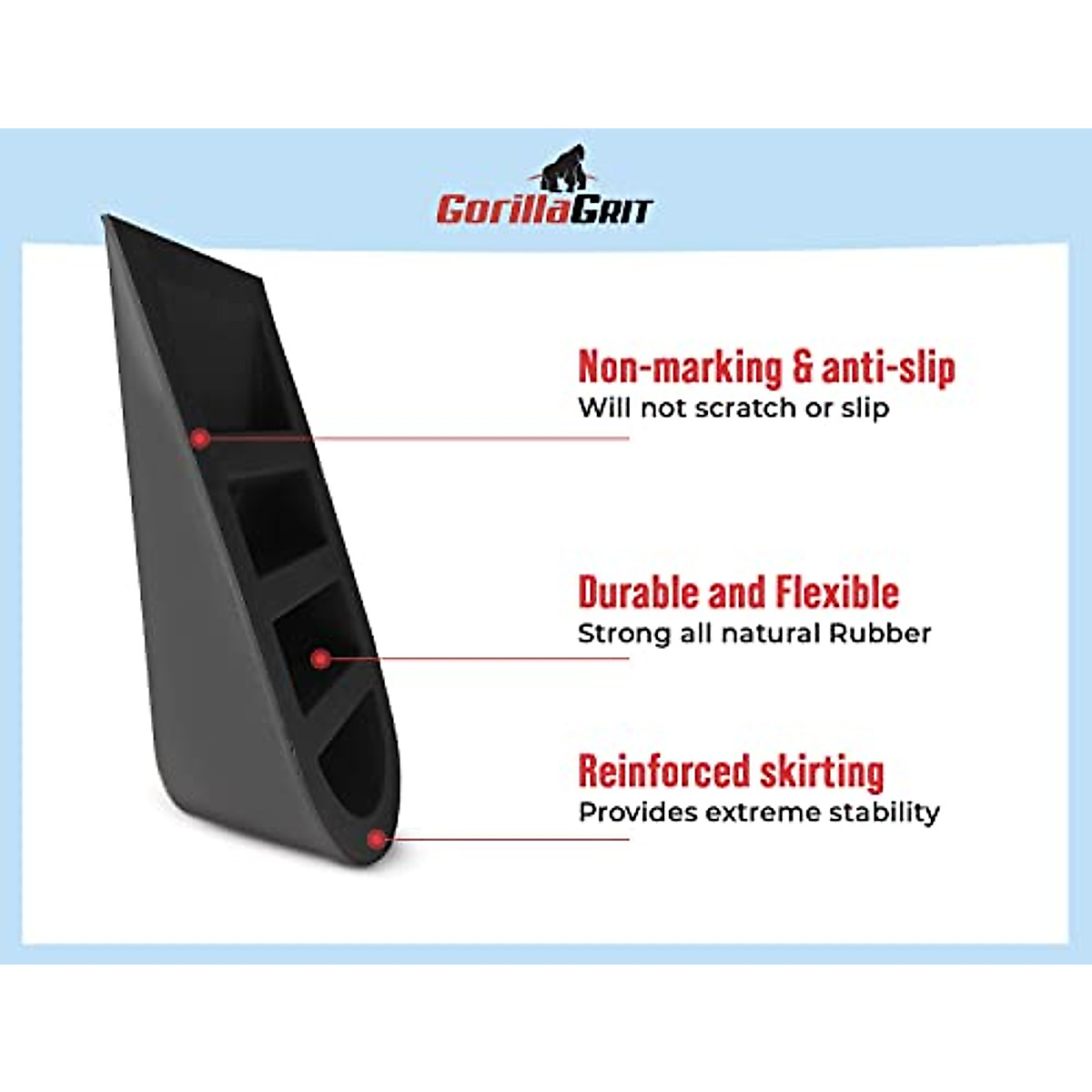 Extra Large Rubber Door Stoppers - Door Stop Wedge, Heavy Duty Jumbo Flexible Door Holder - Black 2 Pack - Non Marking Anti Slip Jammer