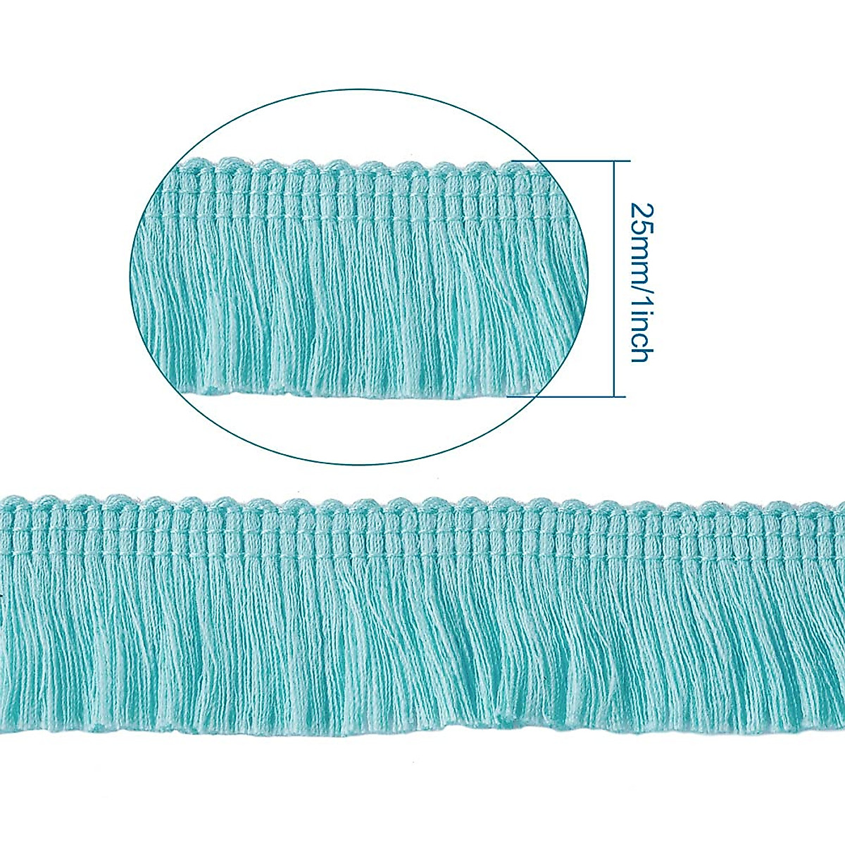 MegaPet Pale Turquoise Polyester Fringe Tassel Lace Trim 1 Inch x 82 Feet Chainette Fringe Fibre Trim for Sewing Quilting DIY Home Decoration