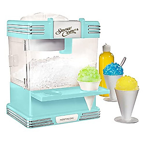 Nostalgia RSM602 Countertop Snow Cone Maker Makes 20 Icy Treats, Includes 2 Reusable Plastic Cups & Ice Scoop, Aqua, 17.3x10.0x13.5