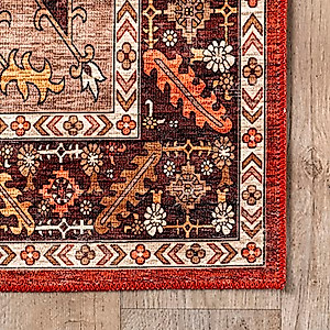 nuLOOM Hera Medallion Stain-Resistant Machine Washable Area Rug, 9' x 12', Red