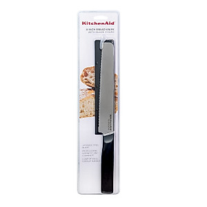 KitchenAid Classic Serrated Bread Knife with Custom-Fit Blade Cover, 8-inch, Sharp Kitchen Knife, High-Carbon Japanese Stainless Steel Blade, Black