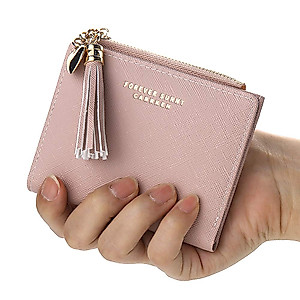 Buvelife Wallet for Women Small Compact Wallet Bifold, RFID Wallet Credit Card Holder Mini Bifold Pocket Wallet (Crosshatch Pink)