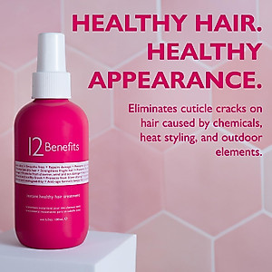 12 Benefits Instant Healthy Hair Treatment - Leave In Conditioner Spray with Quaternium 39 and Silk Fibre Protein - Smooths Frizz, Strengthens & Repairs Damaged Hair - Made in USA, (6 Fl Oz)