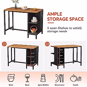 Tribesigns Kitchen Island with Storage Shelves, 43 Inch Kitchen Prep Table with 5 Open Shelves and Large Worktop, Industrial Butcher Block Island Coffee Bar Table, Dark Walnut (Stools Not Included)