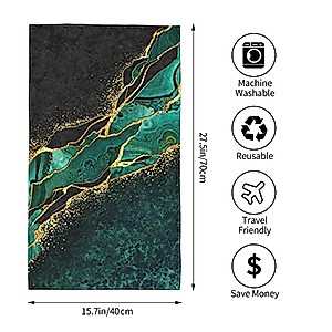 VARUN Long Hand Towels Luxurious Green Golden Texture Ultra Soft Towel Abstract Natural Marble Stone Surface Design Absorbent Luxury Towels for Bathroom Hotel Gym and Spa 27.5x15.7in