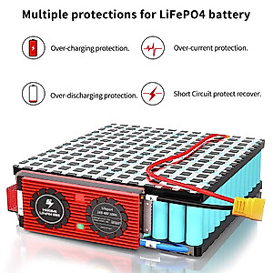 HiXiMi LiFePO4 BMS 16S 48V 200A Lithium Iron Phosphate Battery Management System with Cooling Fan and Balance Leads Wires for DIY LiFePO4 3.2V Battery Cells