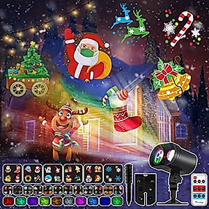 Thanksgiving Christmas Holy Decoration projector lights Large 72 patterns Outdoor Indoor 28 HD Effects (3D Wave Light)2 in 1 for Xmas Gift, Newyear Party,House,Wall -18 Slides W/Remote Control