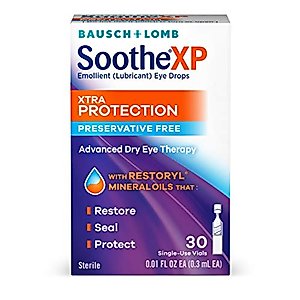 Eye Drops by Bausch & Lomb, Lubricant Relief for Dry Eyes, Soothe XP, Preservative Free, Single Use Dispensers, 0.3 mL, 30 Count