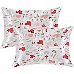 Arrows Heart Satin Pillow Cases Silk Satin Pillowcase for Hair and Skin Standard Set of 2 Super Soft Silk Pillowcase with Envelope Closure (20x26 in)