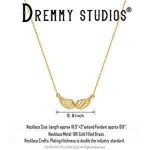 Dremmy Studios Dainty Gold Angel Wings Necklace 14K Gold Filled Simple Tiny Cute Charm Guardian Angel Pendant Necklace for Women Minimalist Personalized Jewelry