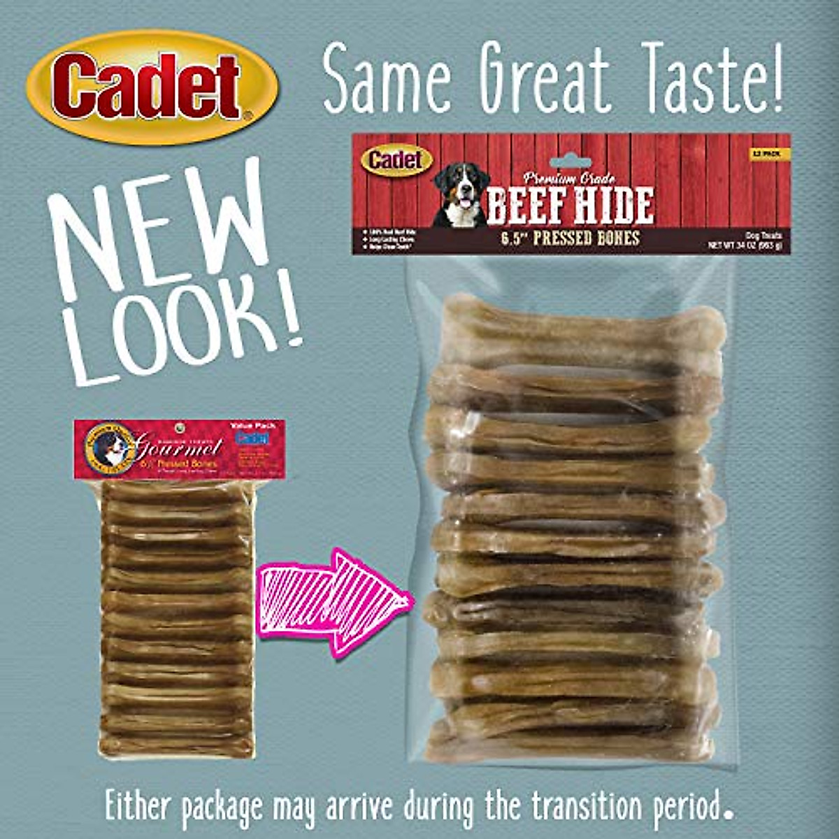 Cadet Premium Grade Pressed Beef Hide Bones 6.5 Inch, 12 Pack
