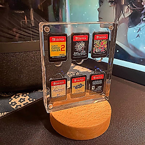 X-Richmen Game Card Case for Nintendo Switch Transparent Acrylic Game Storage Box Protective Shockproof Display Cabinet with 6 Slots Game Storage Box, Gift Mario Mushroom Red and Blue Thumb Grip 2PCS