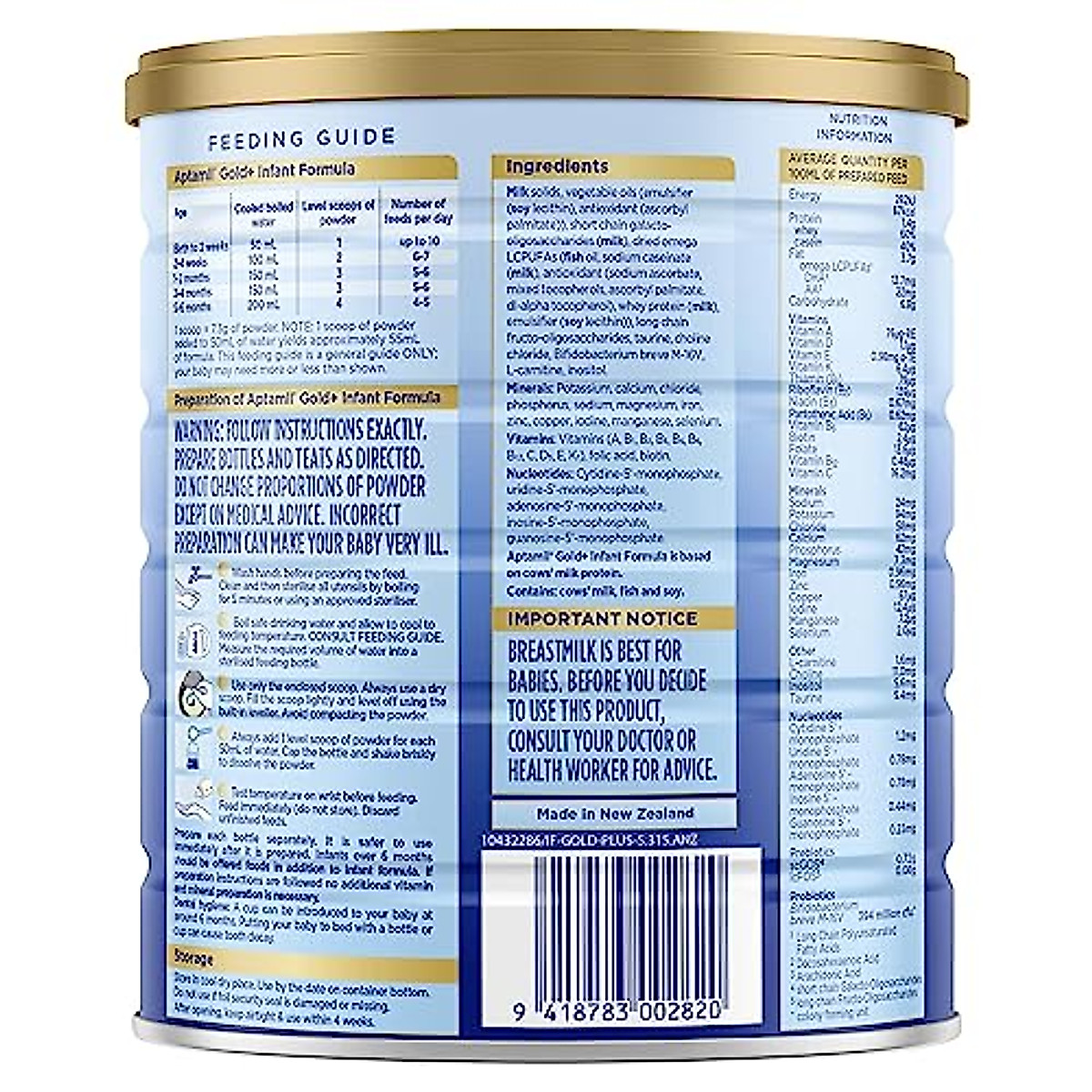 Aptamil Gold+ ProNutra Biotik Stage 1 Infant Formula– 31.7 oz.