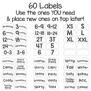 6 Baby Nursery Clothing Closet Size Dividers Gender Neutral Fits 1.5" Rod (Gray)