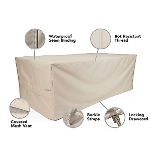 Covermates Rectangular Dining Table/Chair Set Cover - Heavy-Duty Polyester, Weather Resistant, Drawcord Hem, Patio Table Covers, Full Table 72W x 42D x 35H, Ripstop Grey