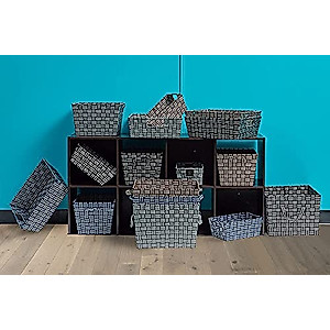 Home Basics Stripe Woven Strap Storage Bin | Various Black | Blue | Brown | Grey | Great for Storage | Metal Frame | Lightweight with Handles | Sturdy Construction (Grey, Small)