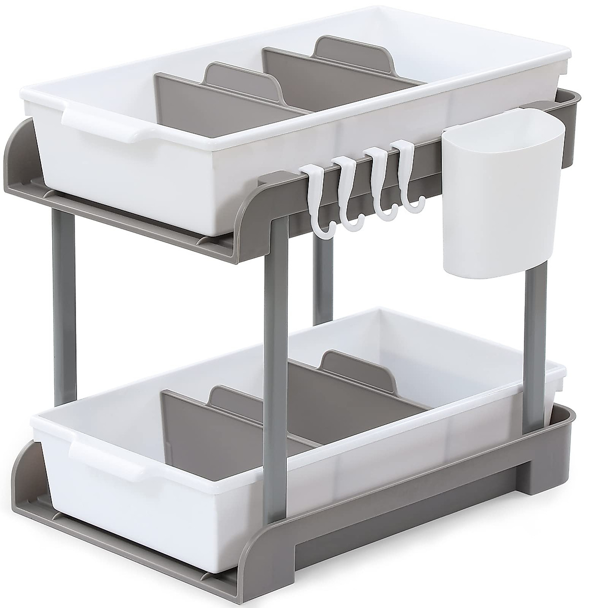 2 Tier Slide Out Under Sink Organizers and Storage with Removable Dividers - Undersink Cabinet Drawers for Bathroom, Kithcen Cleaning and Organization - Multiuse Home Pull Out Organizing Tray, 1 Set