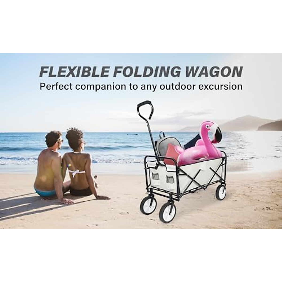 YSSOA Portable Rolling Folding Garden Cart with 360 Degree Swivel Anti-Slip Wheels & Adjustable Handle, 220lbs Weight Capacity, White