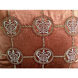 TARA- Sparkling Homes 18 x 18 inches Velvet Zari Embroidered Luxury Decorative Throw Pillow Cover 'Cleopatra' from The Royal Collection for Couch Living Room (Burnt Orange, 18 x 18 Inches)